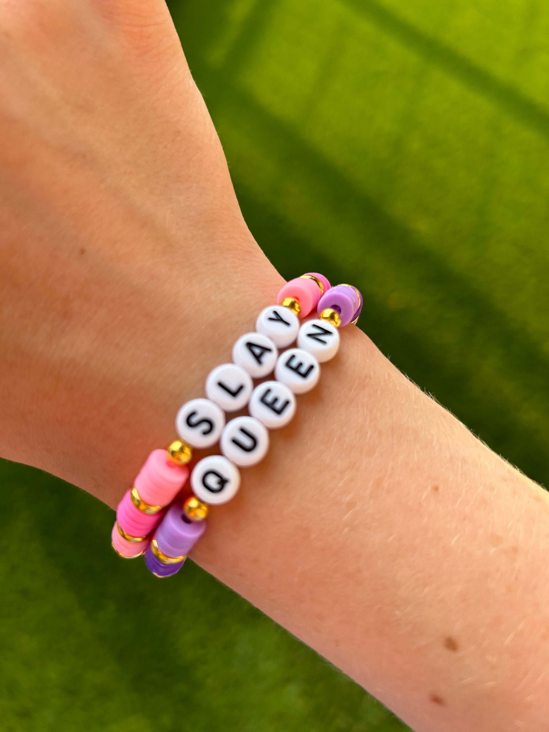 Preppy Pink and Purple Slay Queen Clay Bead Bracelet Pack of 2 - Etsy
