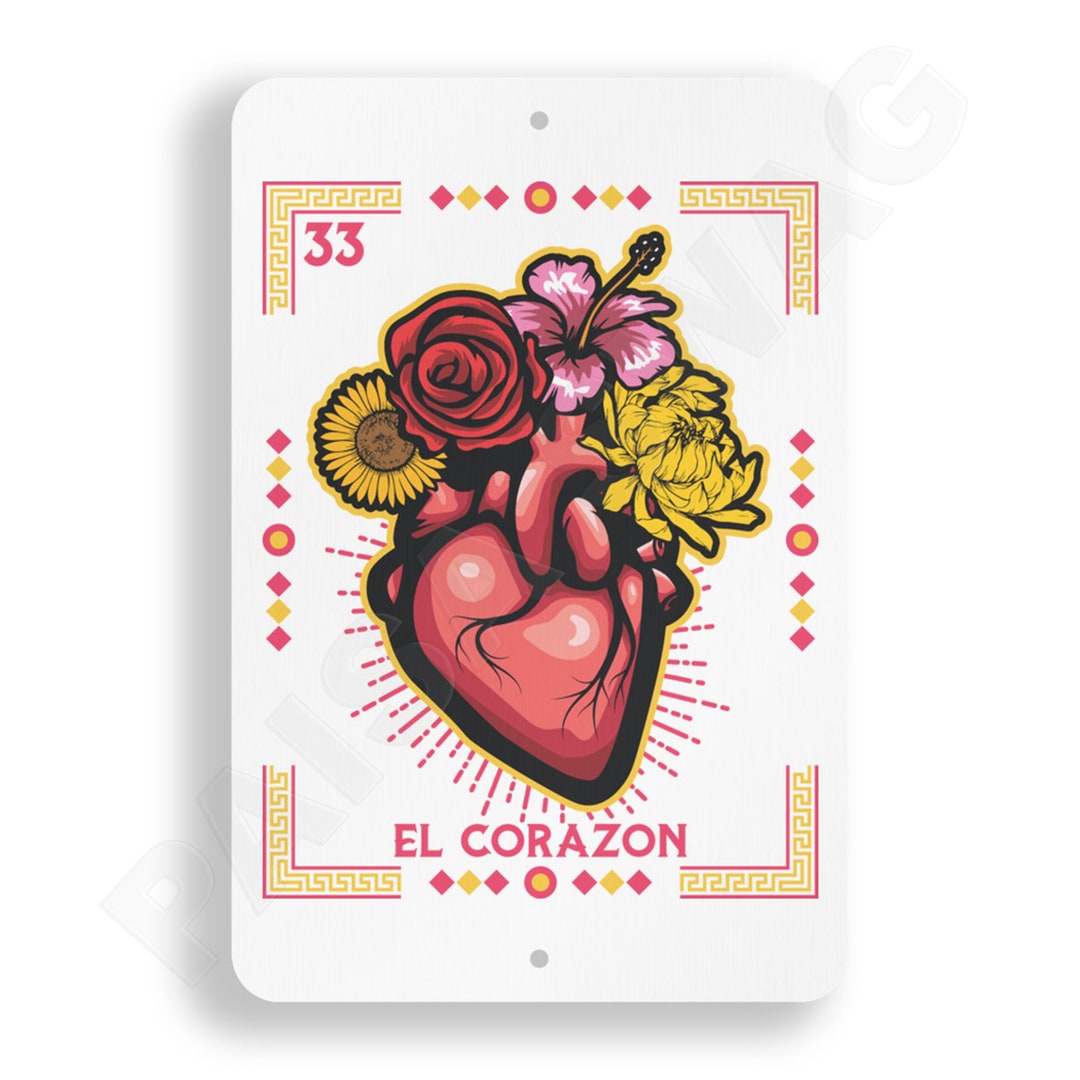 El Corazon Loteria | Mexican Heart | Aluminum Parking Sign | Wall Art ...