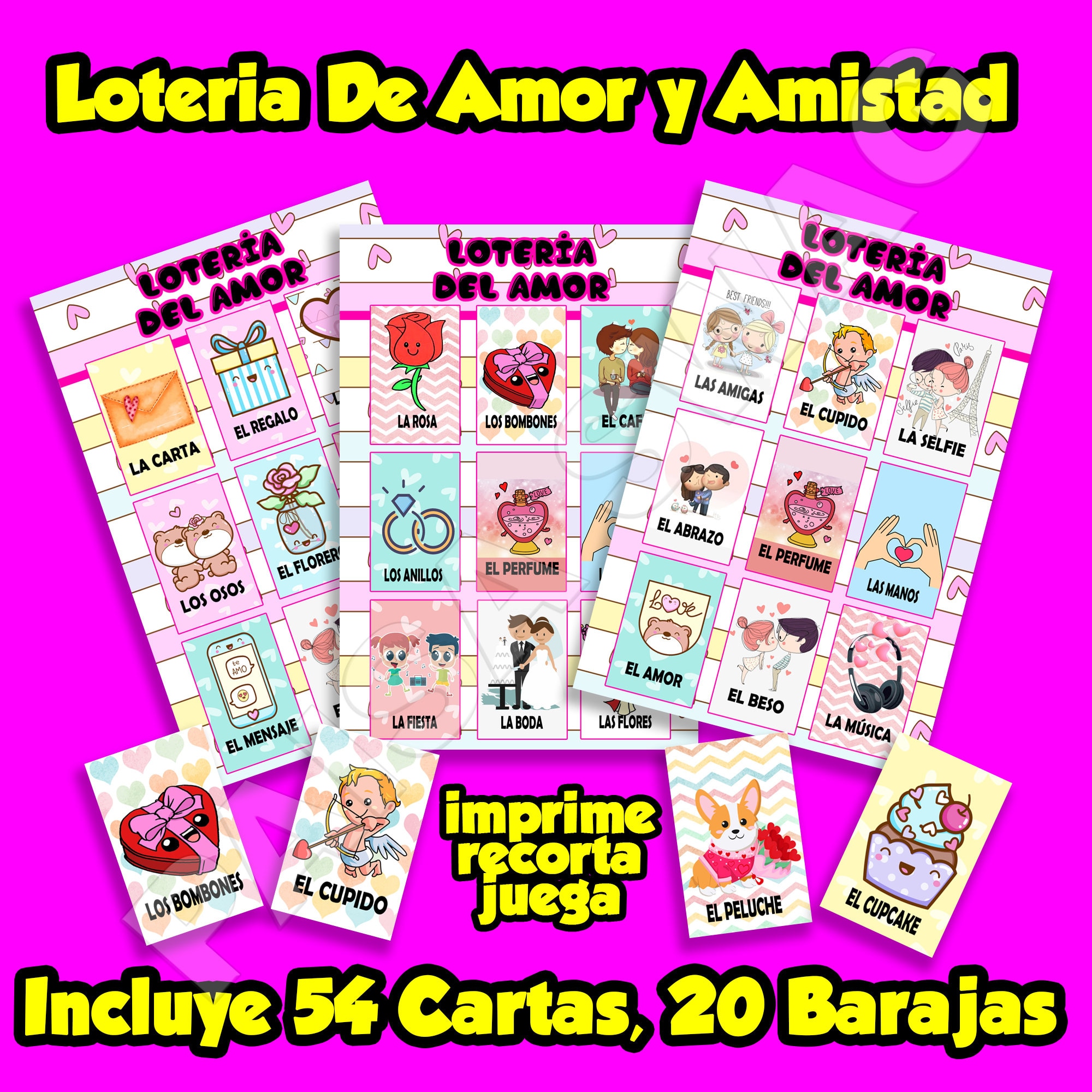 Loteria Amor Y Amistad Amigos, Parejas, Novios San Valentin Valentine's ...
