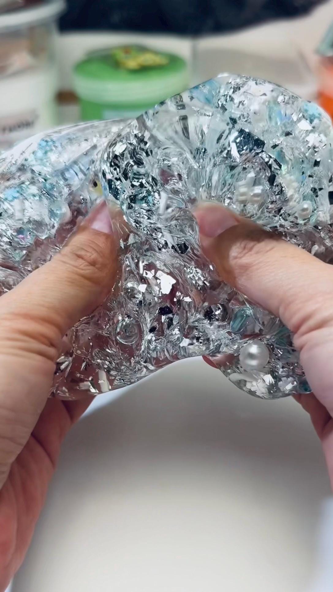 Winter in July Clear Slime With Silver Foil Slime for Relaxation Slime ...