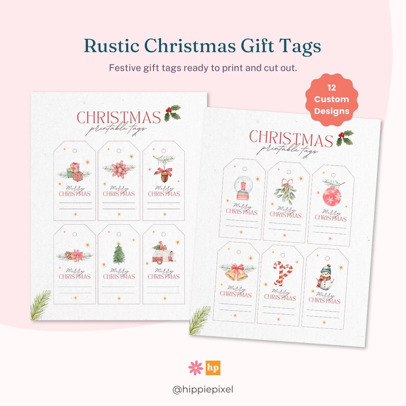 Cozy Christmas Gift Tag Printable Bundle - Set of 12, Gift Tag Set ...