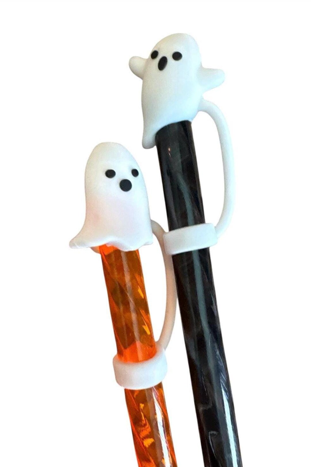 Ghoul-friends Straw Pack-2-12” Glass “look” Shiny Straws With Ghost 3D ...