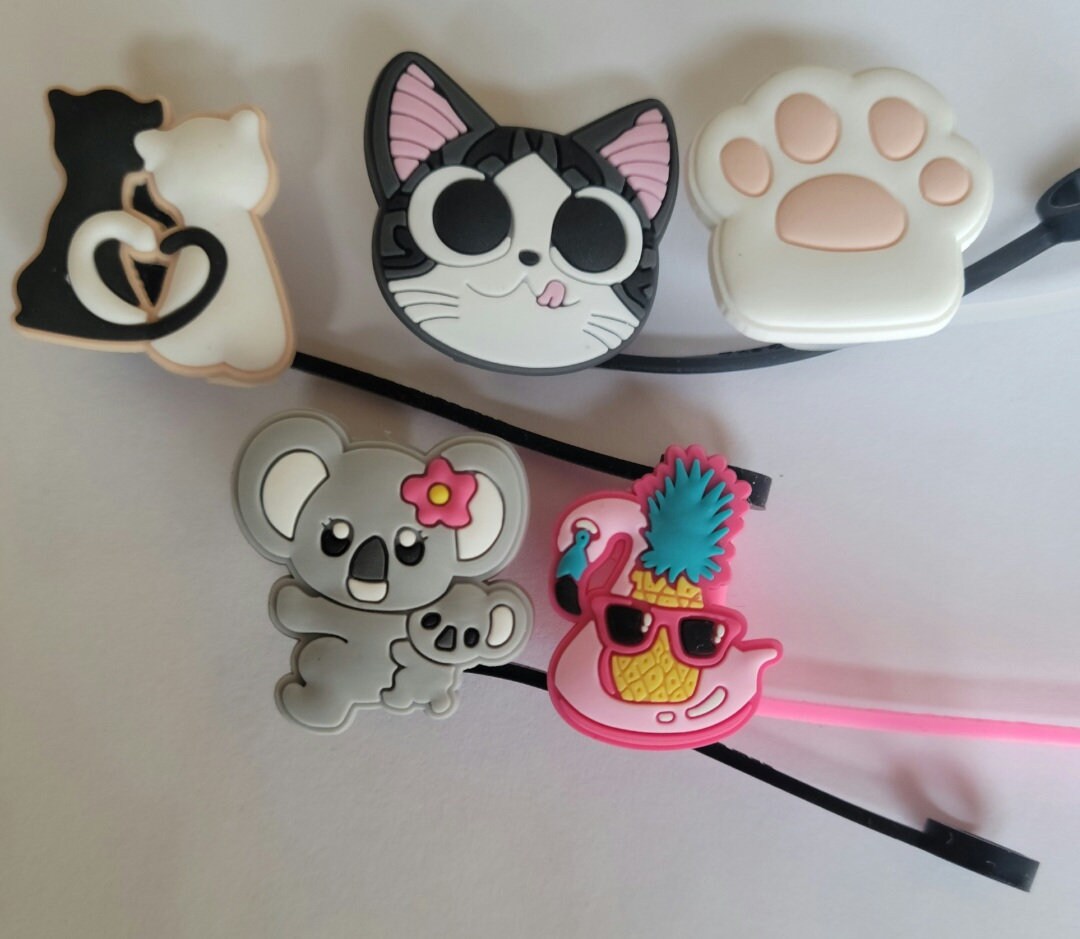 Kitty Cat Lover Paw Koala Bear Flamingo 3D Silicone Straw Topper Charm ...