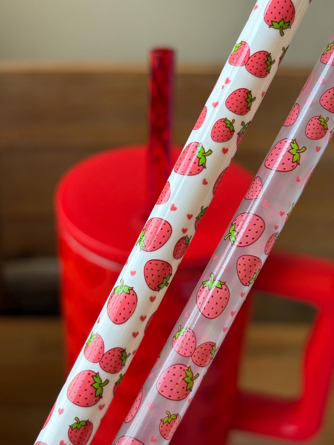12" Strawberry Print Fat Straws - Etsy