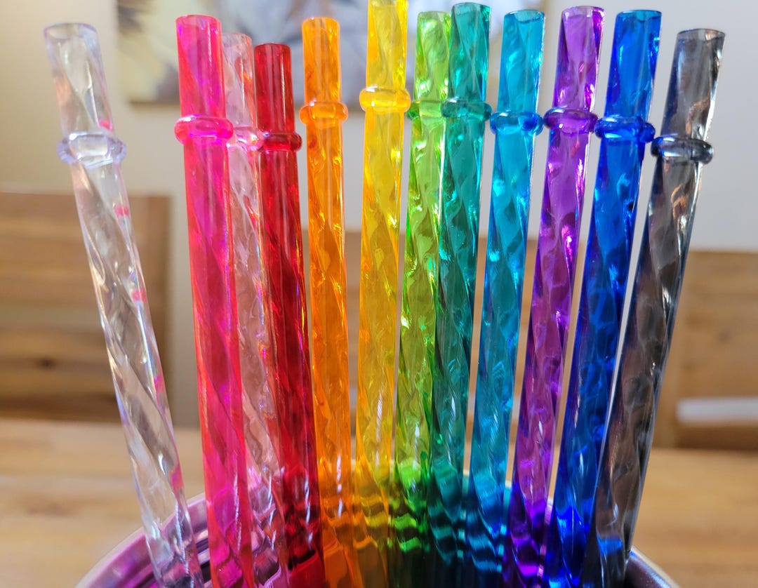 11" 24/30/35oz Colorful Glass “look” Plastic Straws With Stopper Ring ...