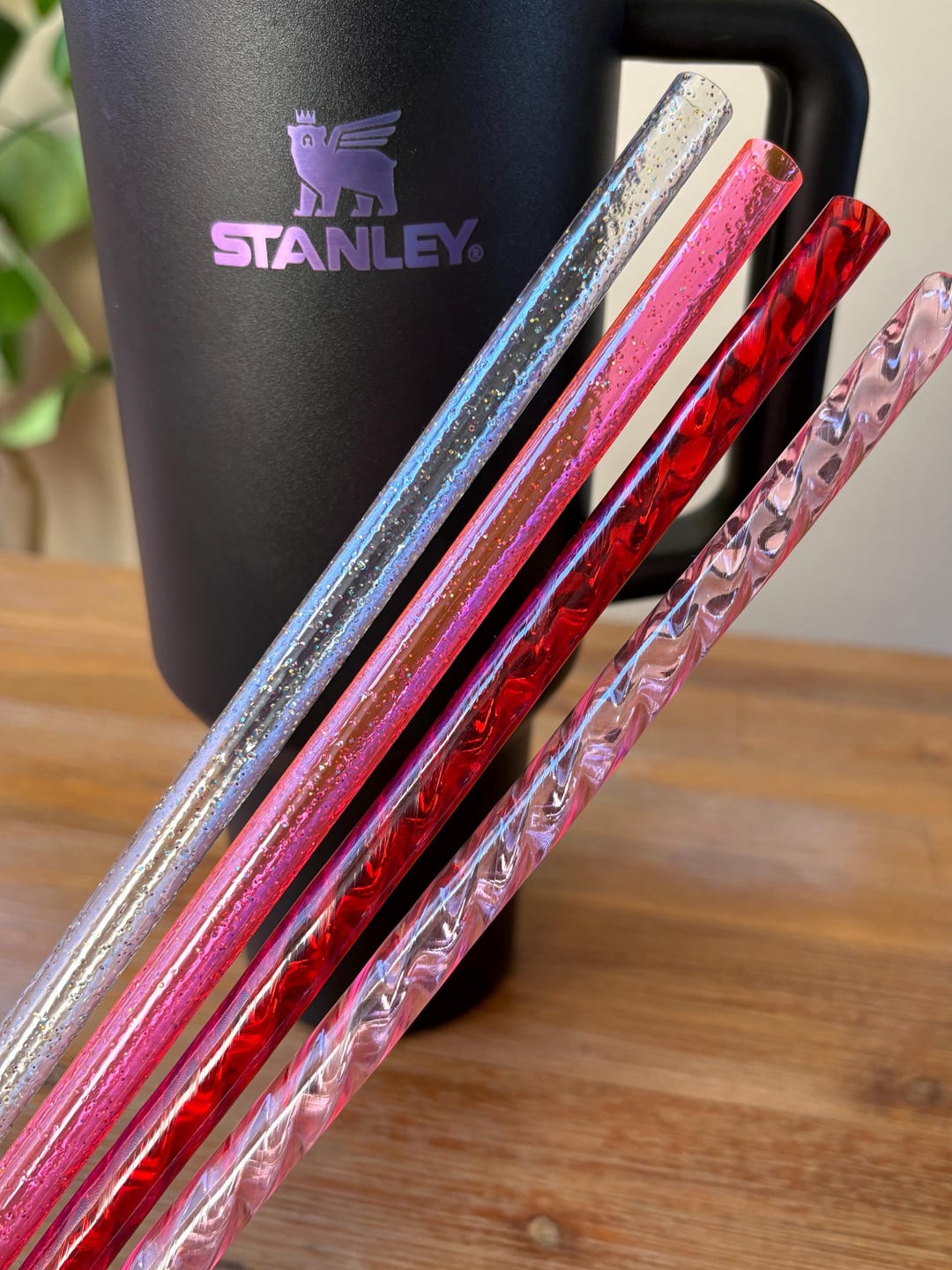 12" 40/42oz 10mm FAT Jumbo Red Shiny Glass Look Straws, Valentine Neon ...