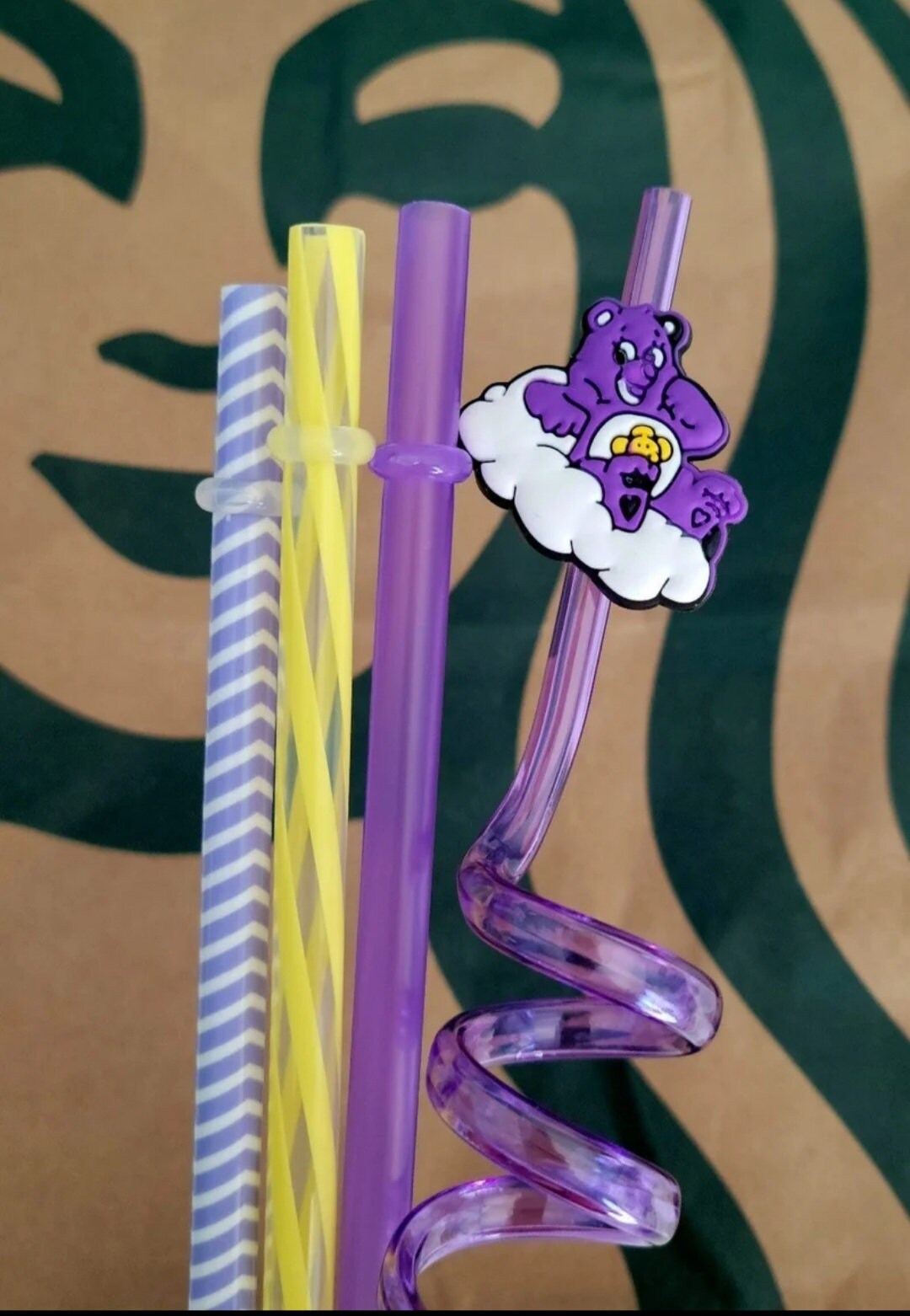 Vintage Inspired Purple Care Bear CRAZY Twist Twirly Straw Zigzag Print ...