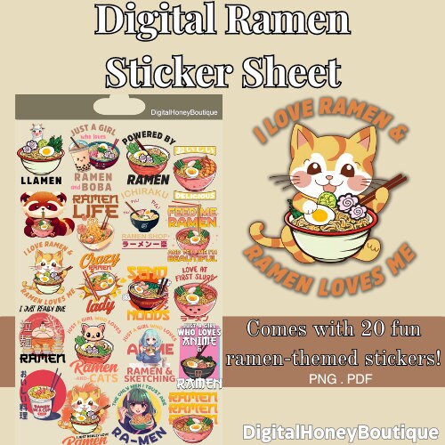 Digital Ramen Stickers Kawaii Printable Stickers Digital Planner ...