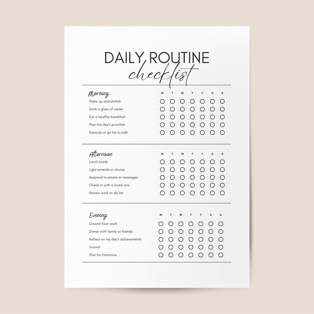 Daily Routine Checklist, Editable & Printable Schedule, Customizable ...