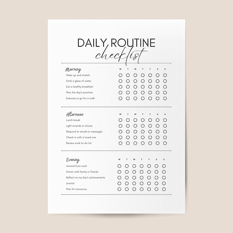 Daily Routine Checklist, Editable & Printable Schedule, Customizable ...