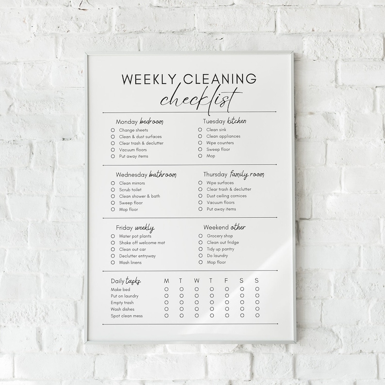 Weekly Cleaning Checklist Editable, Printable Cleaning Plan, Cleaning ...