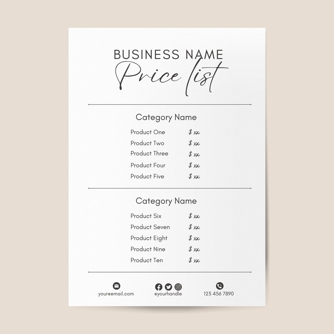 Price List Template for Market Stalls & Small Business, Minimalist ...
