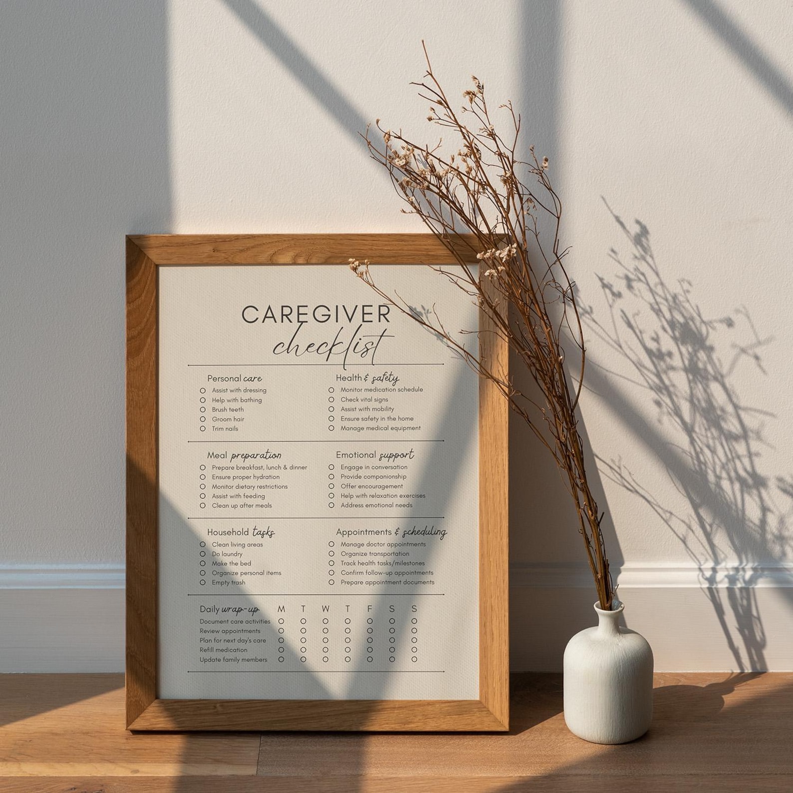 Caregiver Checklist Editable, Printable Care Plan, Weekly Caregiving ...