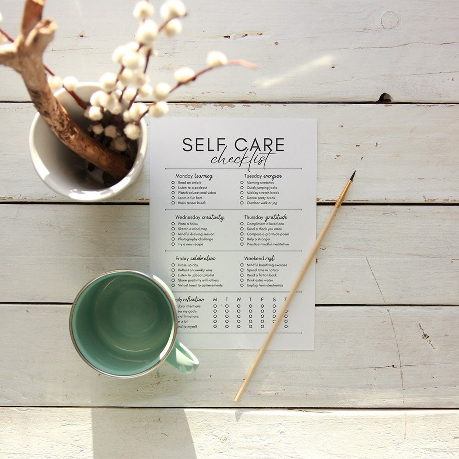 Weekly Self-care Checklist Editable, Holistic Well-being Planner, Daily ...
