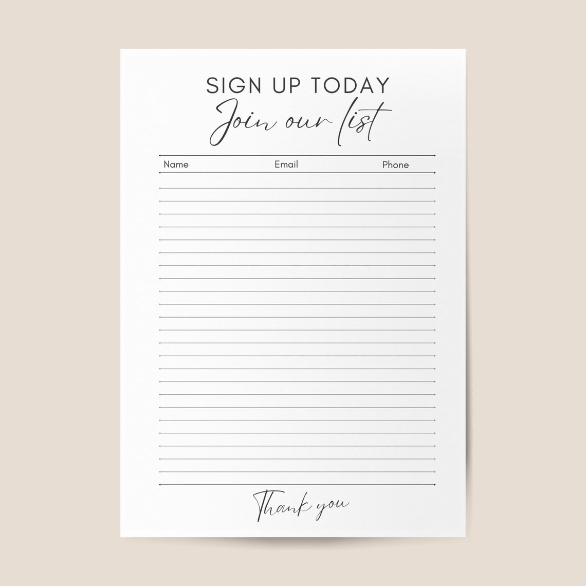Sign up Sheet Template, Editable in Canva, Minimalist, Simple, Clean - Etsy