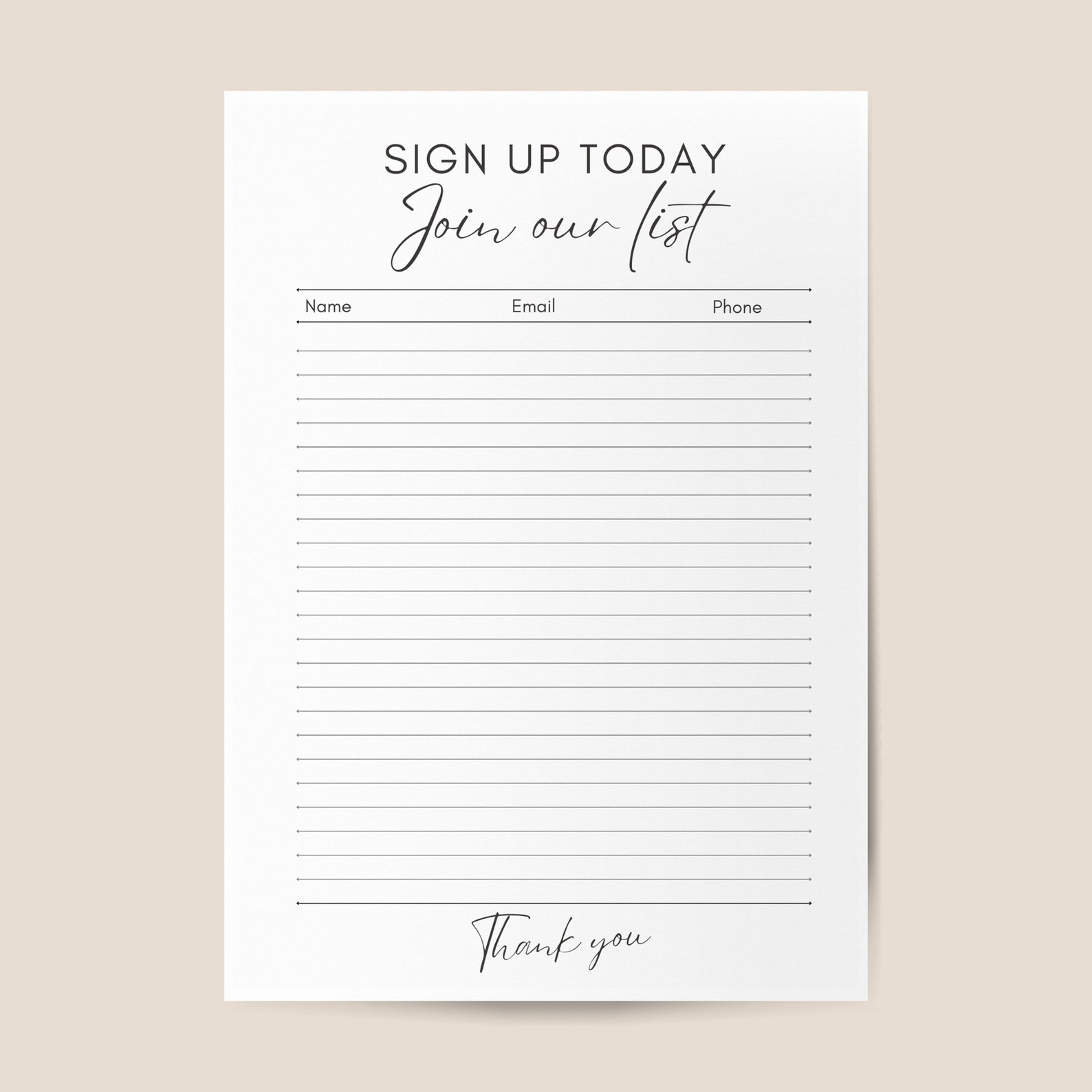 Sign up Sheet Template, Editable in Canva, Minimalist, Simple, Clean - Etsy