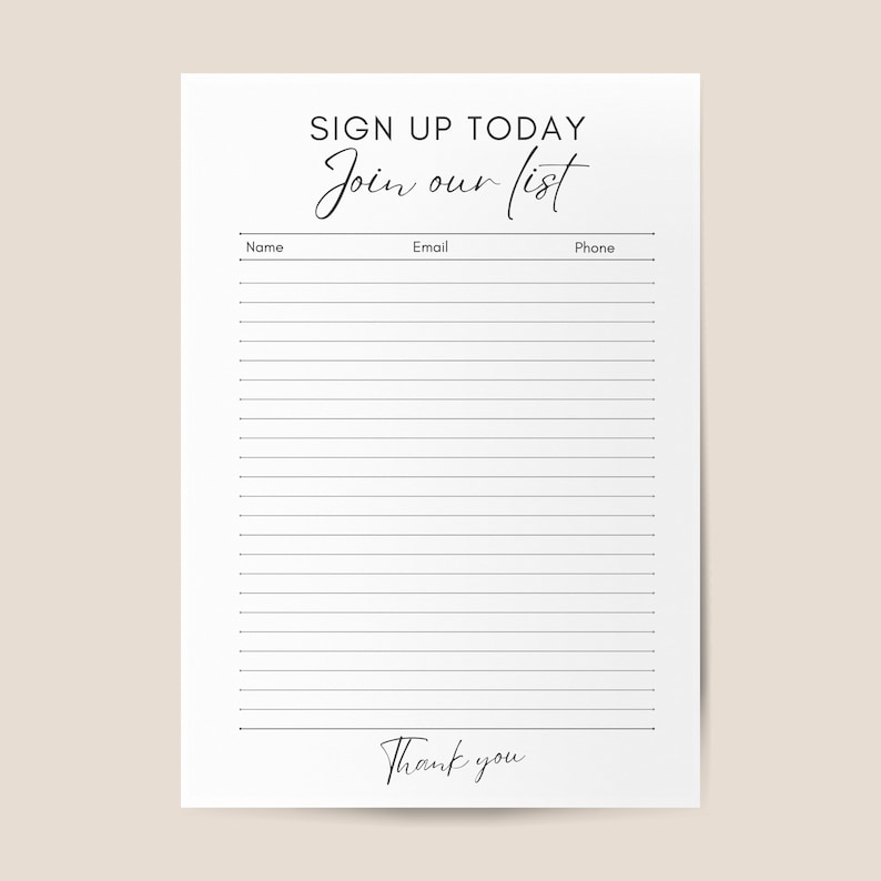 Sign up Sheet Template, Editable in Canva, Minimalist, Simple, Clean - Etsy