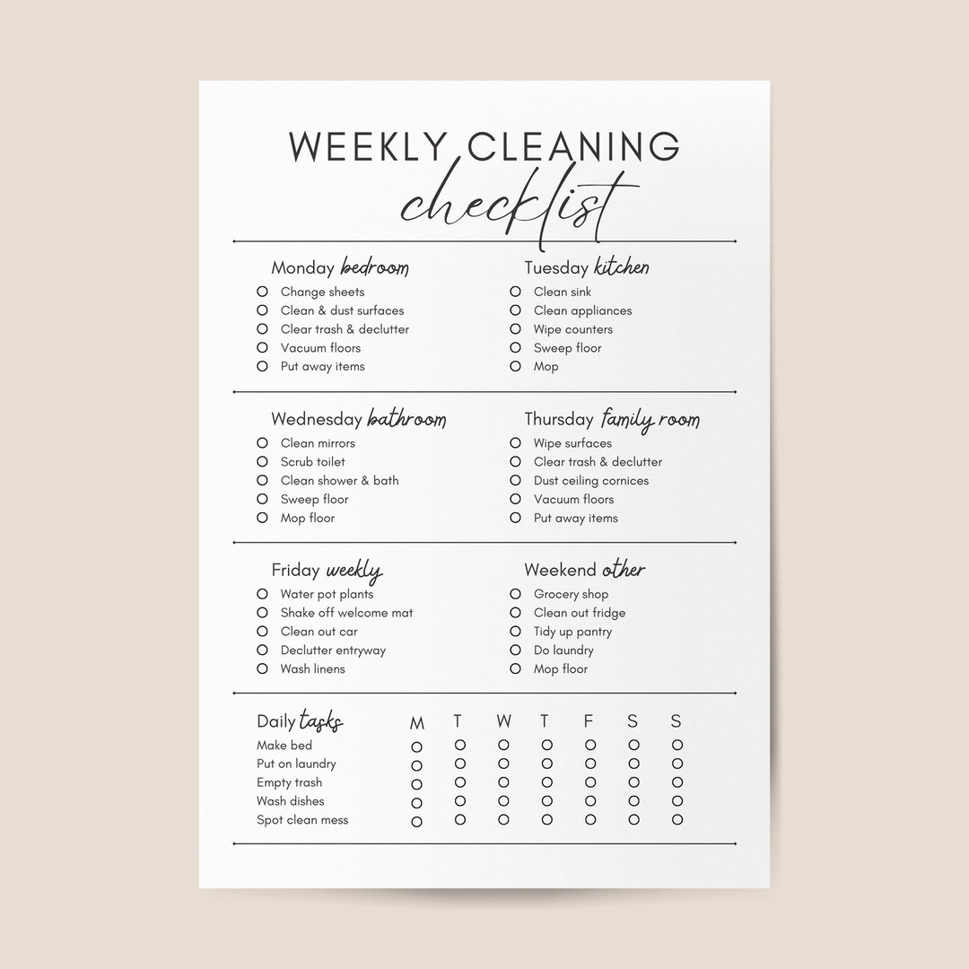 Weekly Cleaning Checklist Editable Printable Cleaning Plan - Etsy