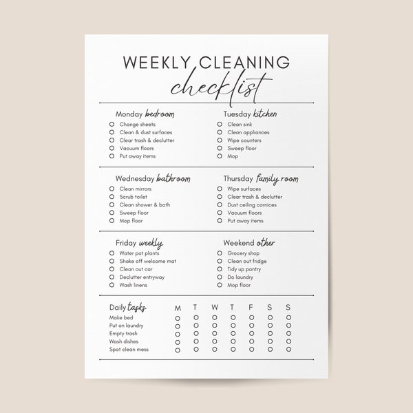 Cleaning Schedule - Etsy