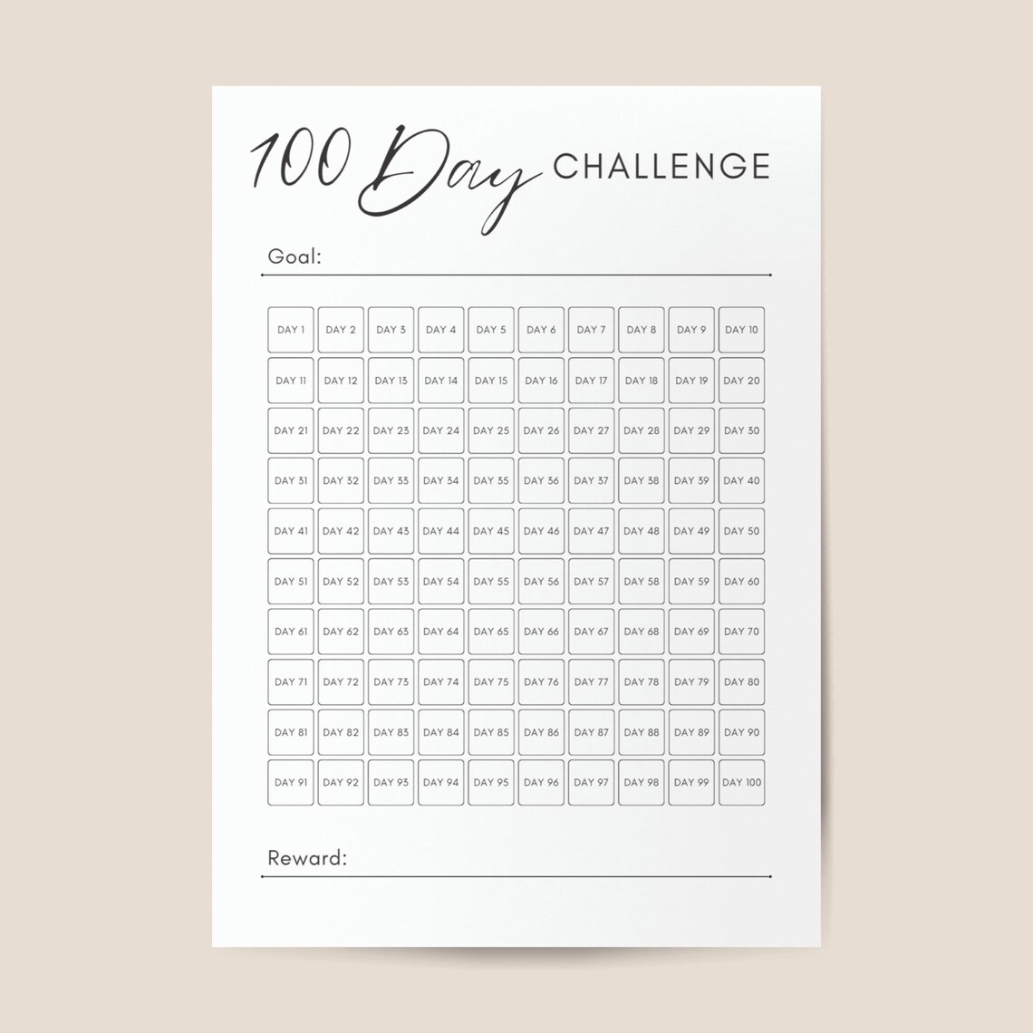 100 Day Challenge, Habit Tracker, Goal Setting, Progress Planner ...