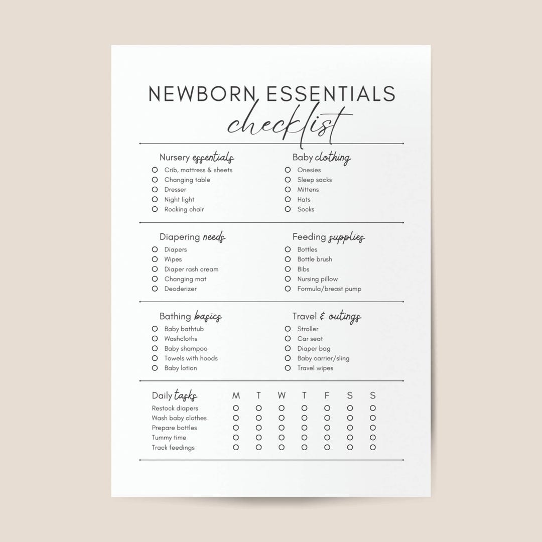 Newborn Essentials Checklist Editable, Printable Baby Planner, Baby ...