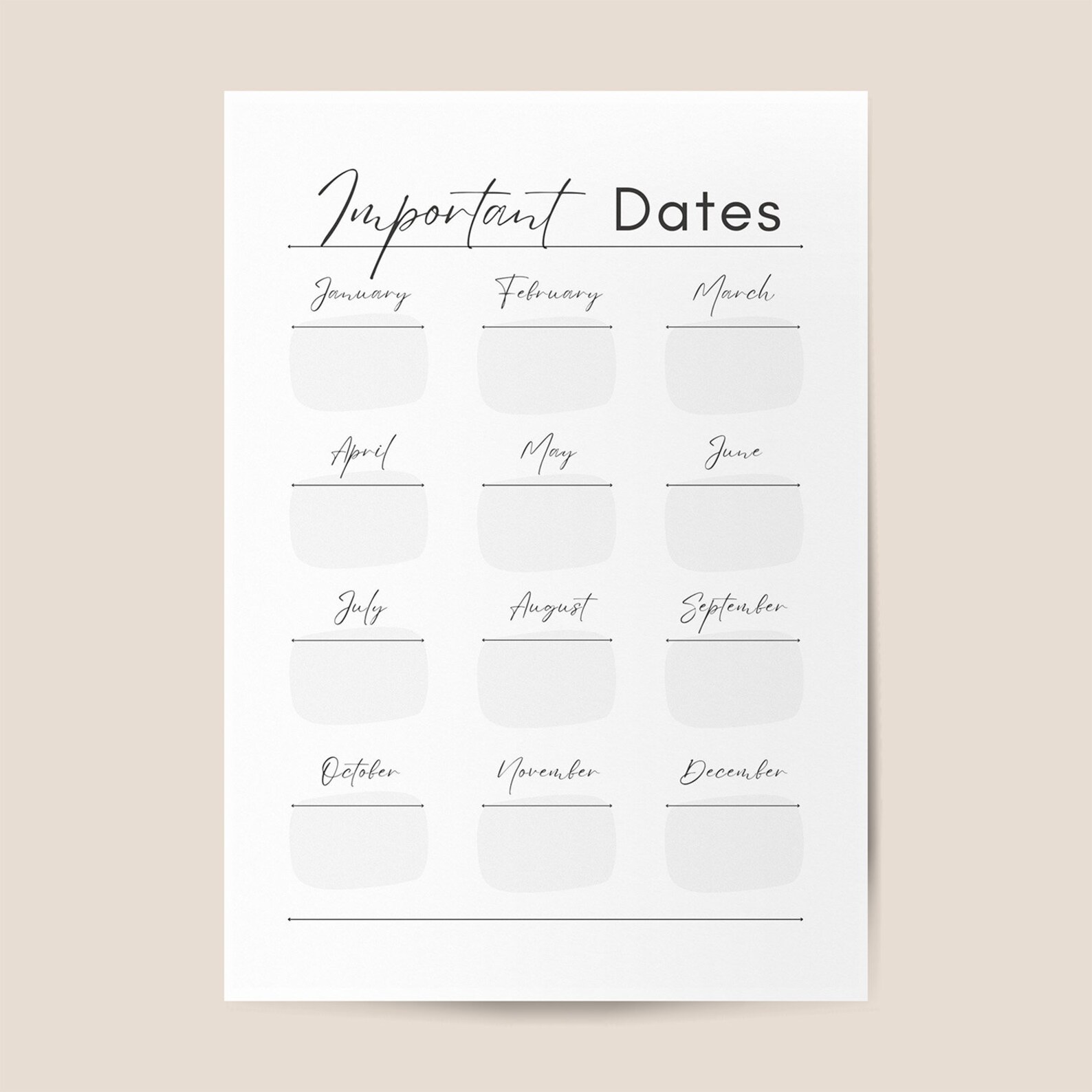 Yearly Important Dates Tracker, Printable Template, Track Birthdays ...