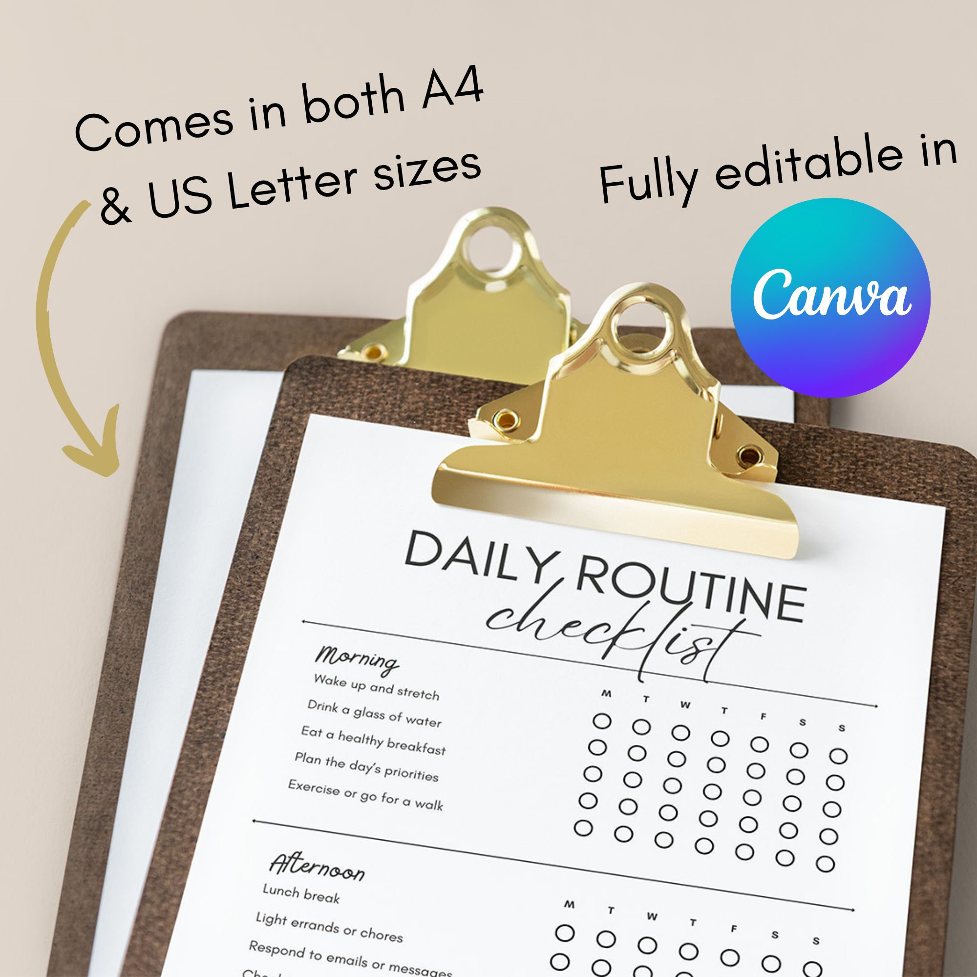 Daily Routine Checklist, Editable & Printable Schedule, Customizable ...