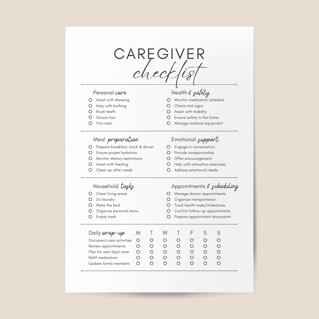 Caregiver Checklist Printable: Weekly Care Plan, Editable Template ...
