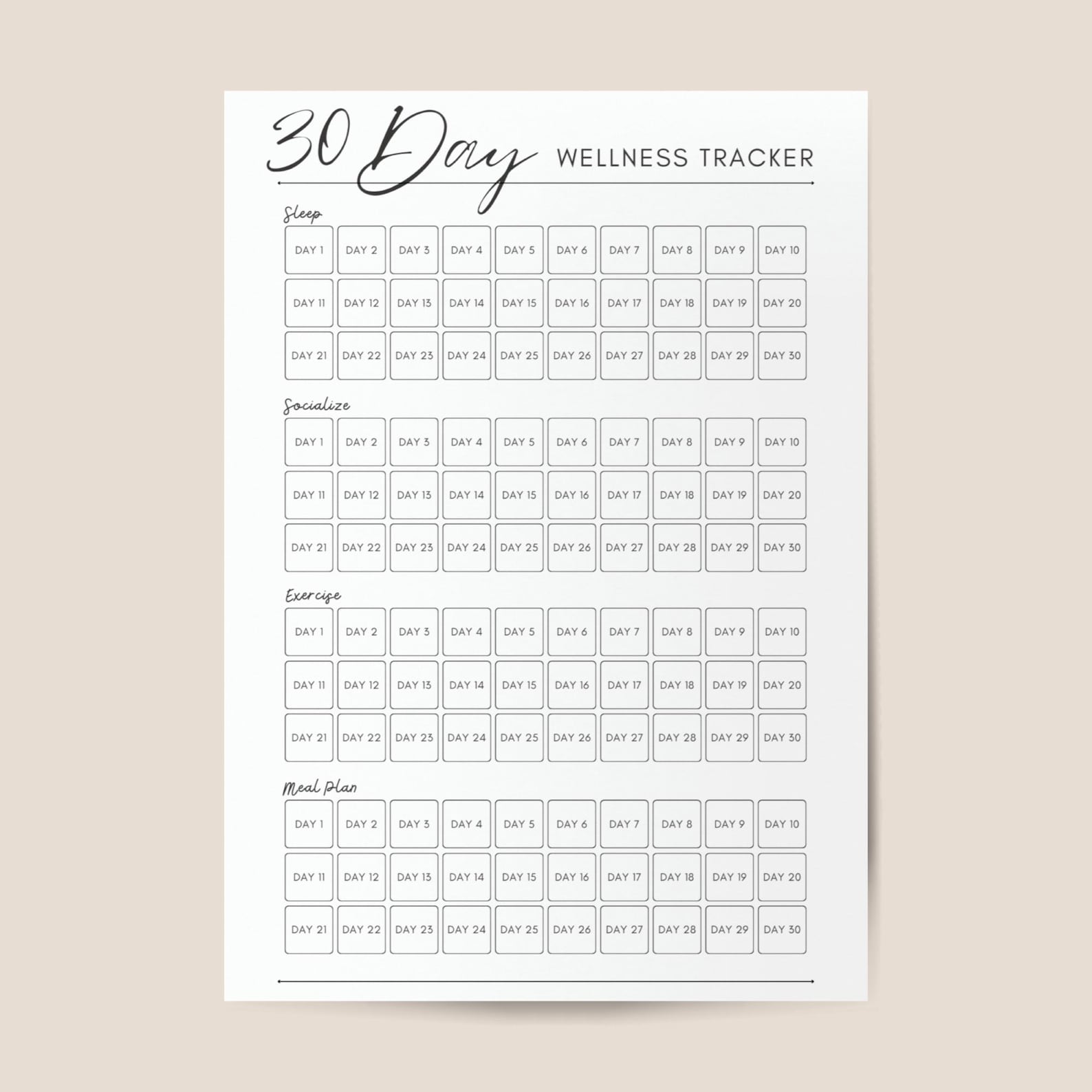 30 Day Wellness Tracker Printable, Health Journal, Daily Sleep ...