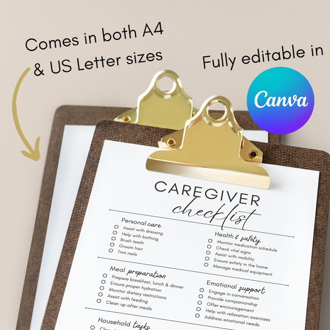 Caregiver Checklist Printable: Weekly Care Plan, Editable Template ...