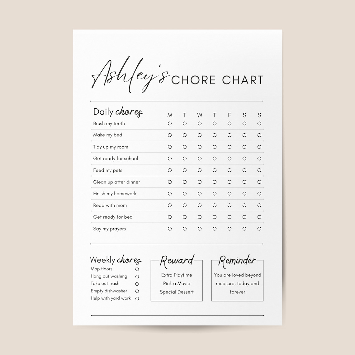 Kids Weekly Chore Chart, Editable Chores Template, To-do List Print ...