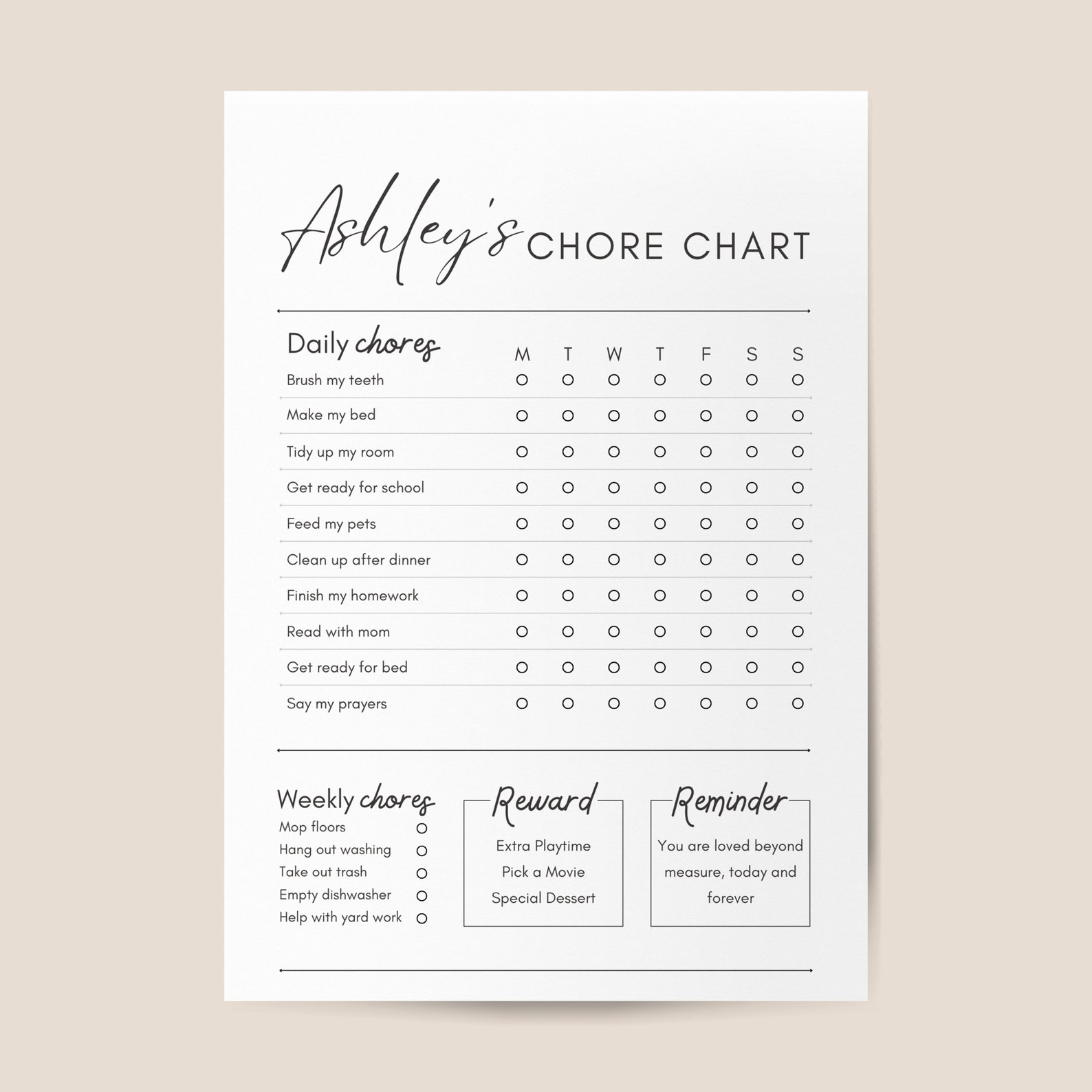 Kids Weekly Chore Chart, Editable Chores Template, To-do List Print ...