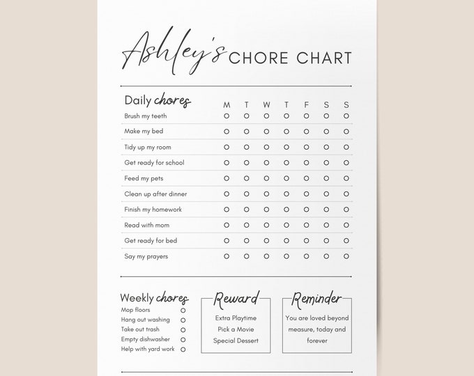 Editable Responsibility Chore Chart for Kids | Printable | Kids Daily ...
