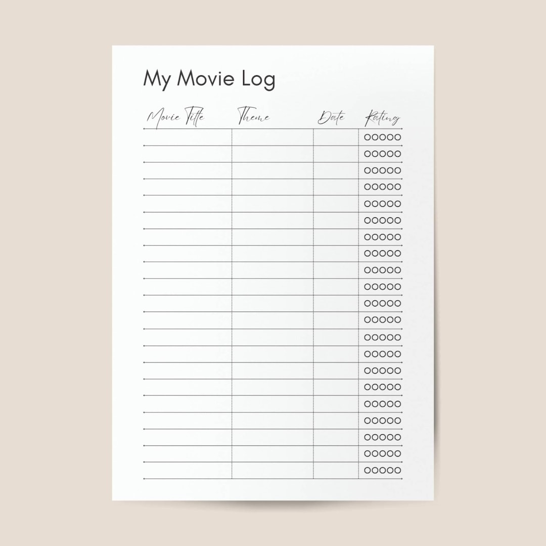 Movie Log Printable, Editable Film Tracker, Customizable Movie Journal ...