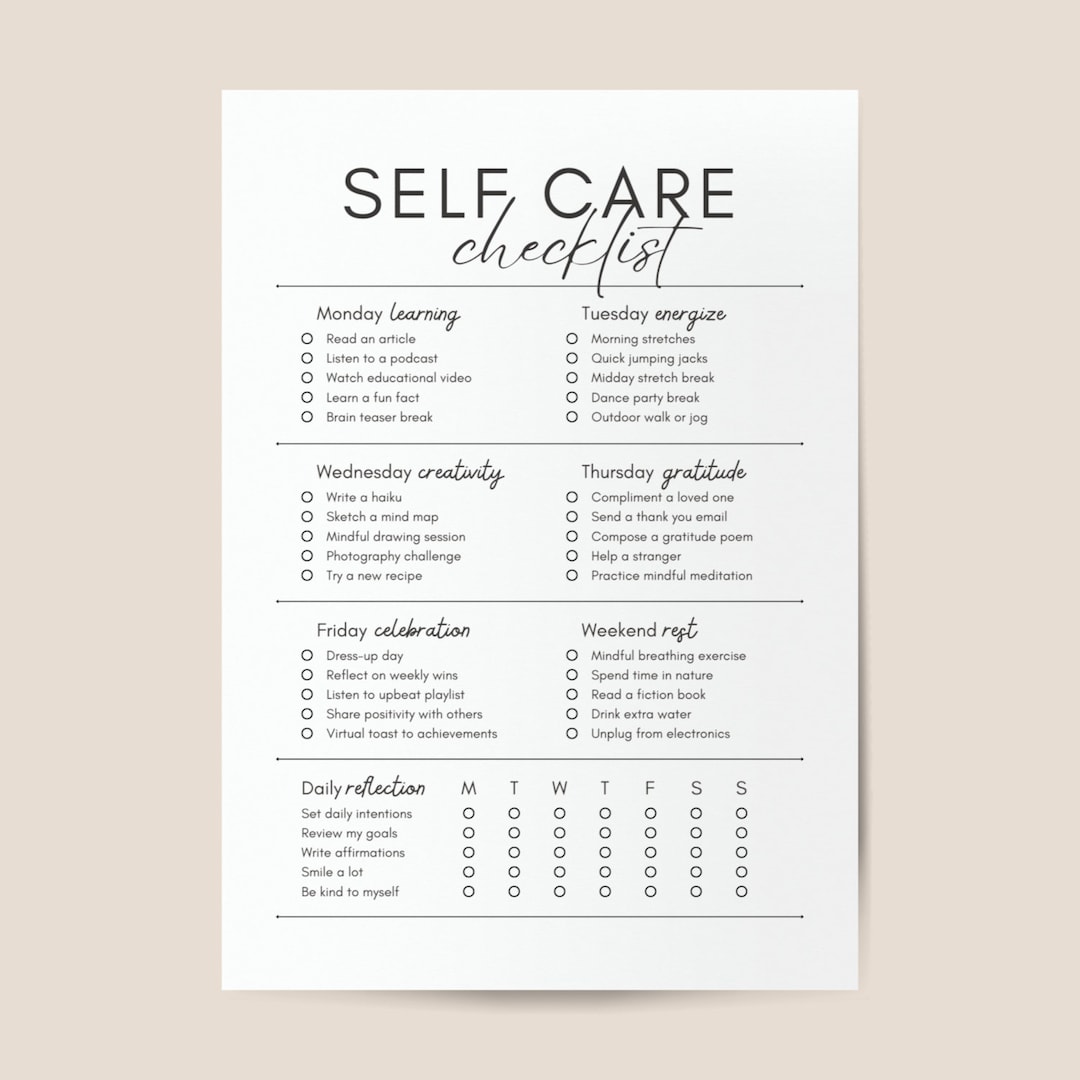 Weekly Self-care Checklist Editable, Holistic Well-being Planner, Daily ...