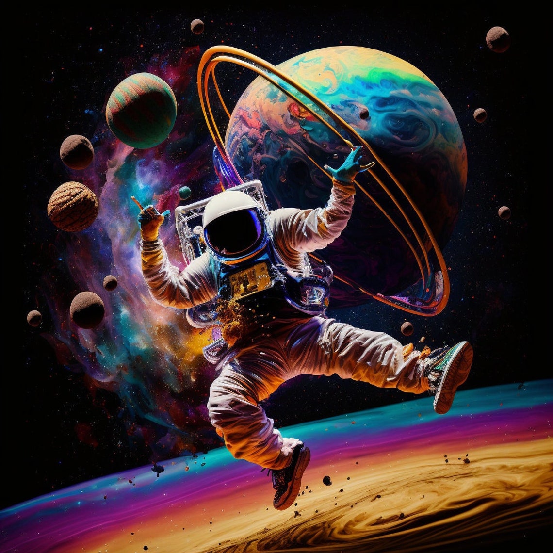 Astronaut Slam Dunking Planet Colorful Theme Wall Art - Etsy