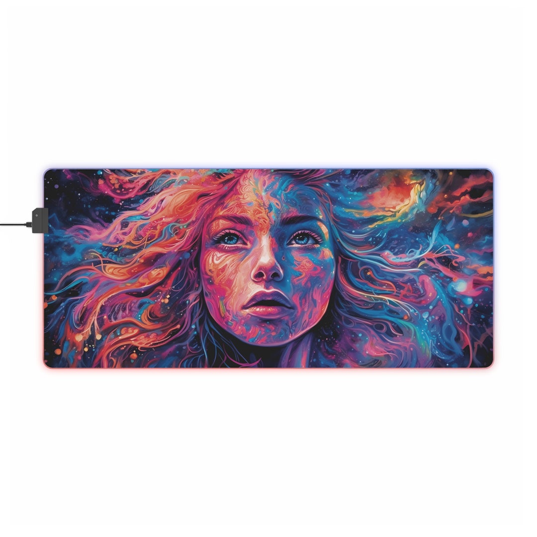 Color Splash Goddess Led Gaming And Mouse Pad Gaming Decor Gaming Desk Pad Led Mouse Pad Gamer