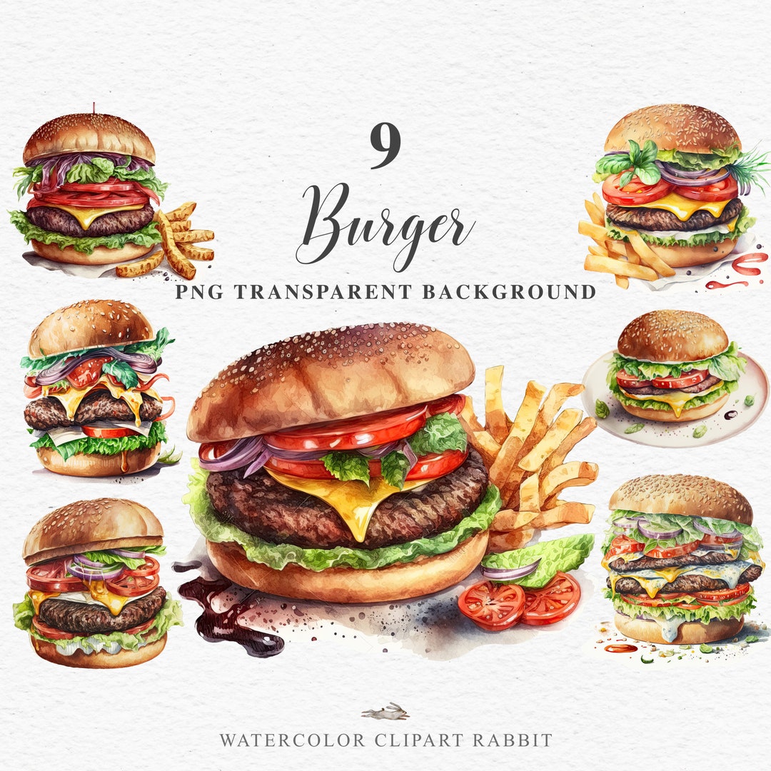 Burger Clipart | Watercolor Junk Food PNG | Sublimation Designs ...