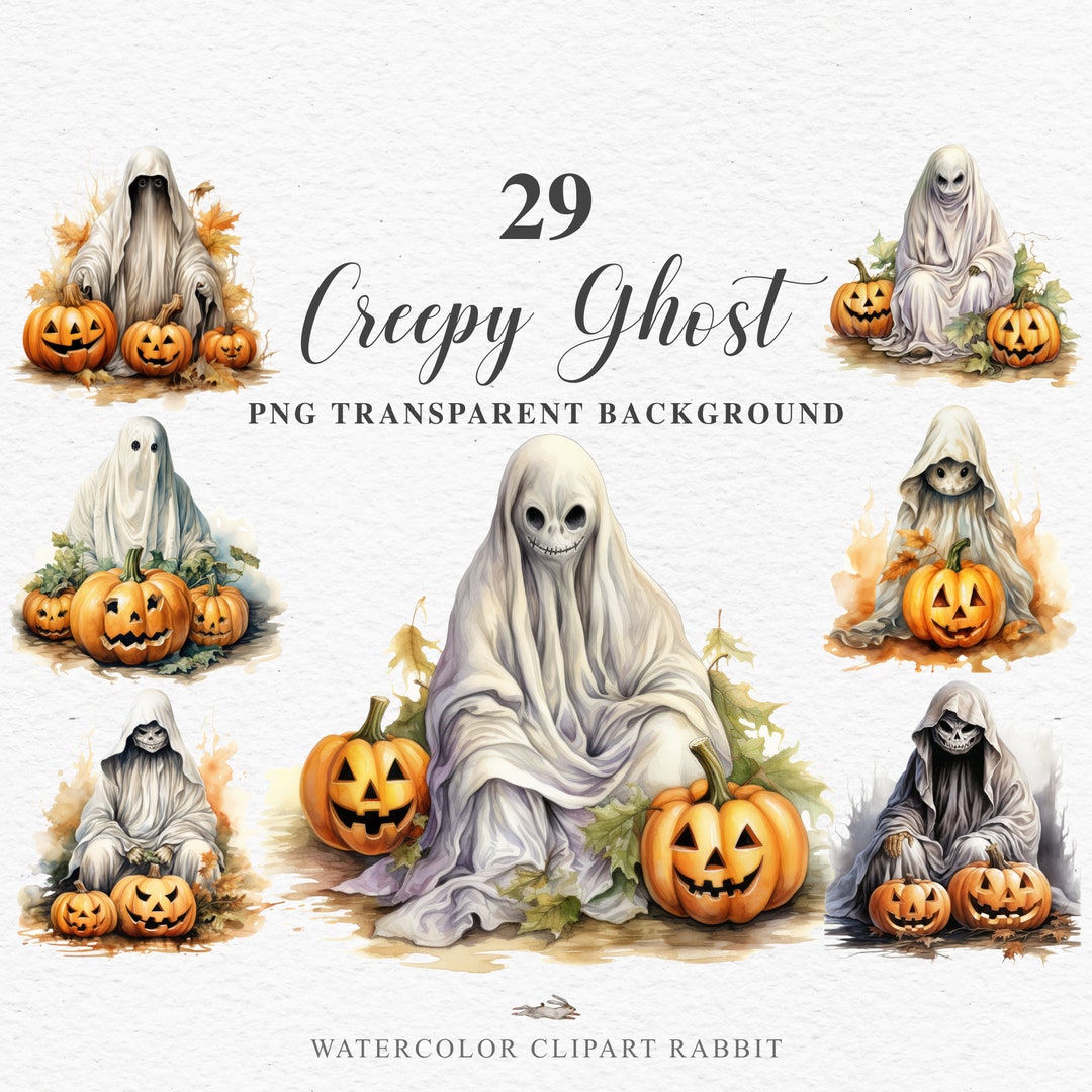 Creepy Ghost Clipart Pumpkin Angry Face PNG Halloween Bundles Spooky ...