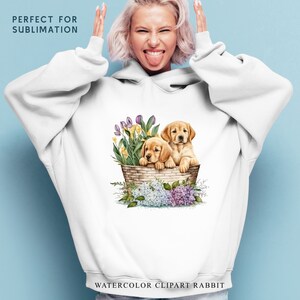 Golden Retriever Clipart | Jumping Dog PNG | Watercolor Puppies in ...