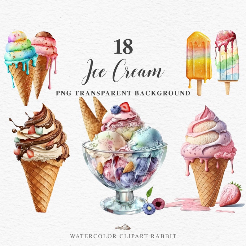 Watercolor Ice Cream Ice Cream PNG Kawaii Clipart for - Etsy