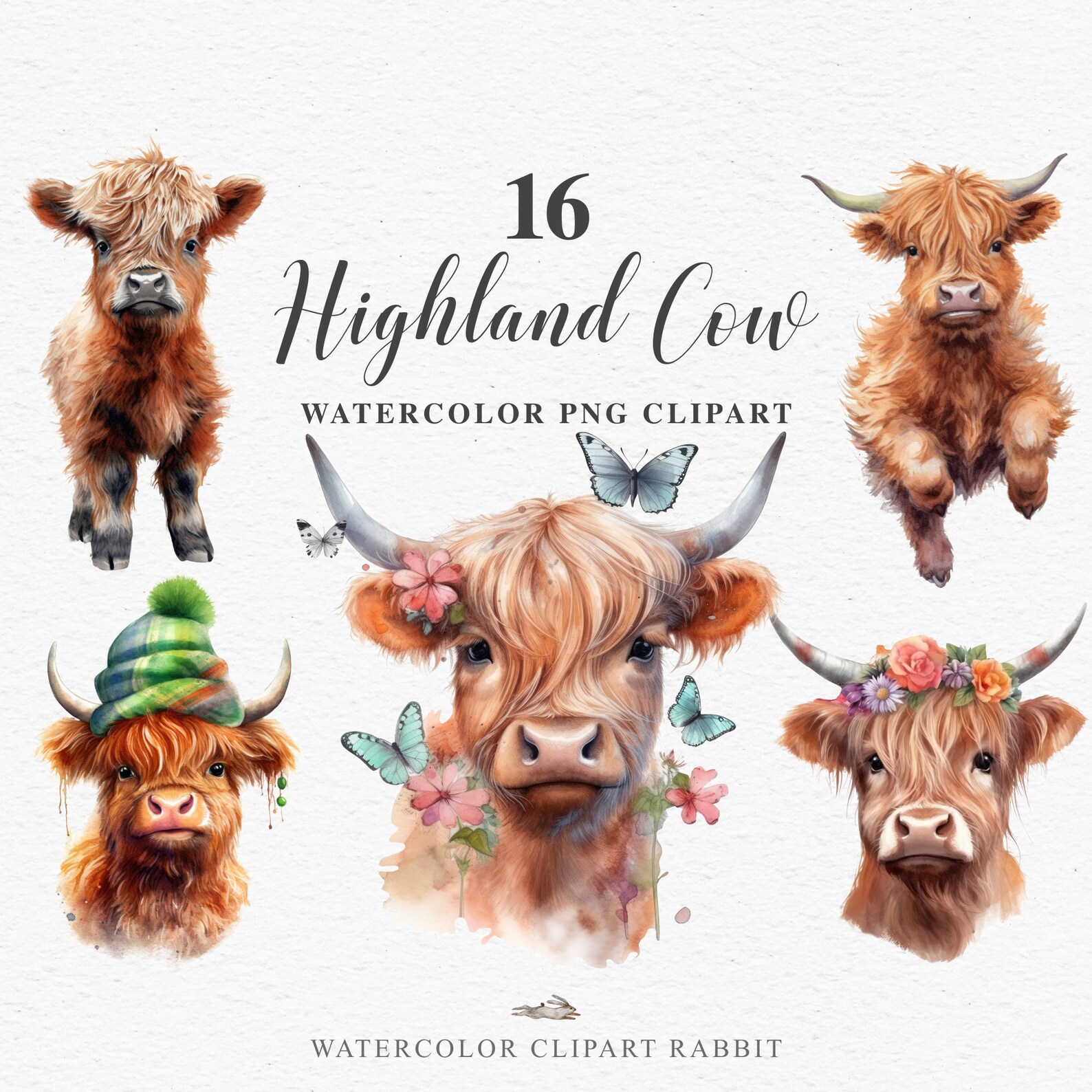 Baby Highland Cow PNG Jumping Highland Cow in Hat Flowers - Etsy