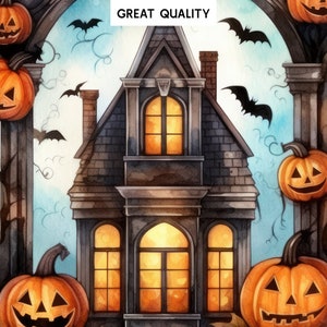Spooky Window PNG | Horror Scary Art | Watercolor House Pumpkin ...