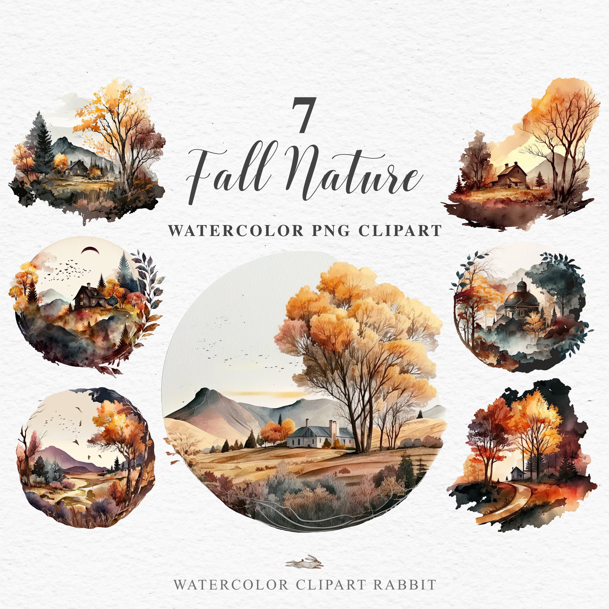 Fall Nature Watercolor Clipart Autumn Graphics Fall Trees - Etsy