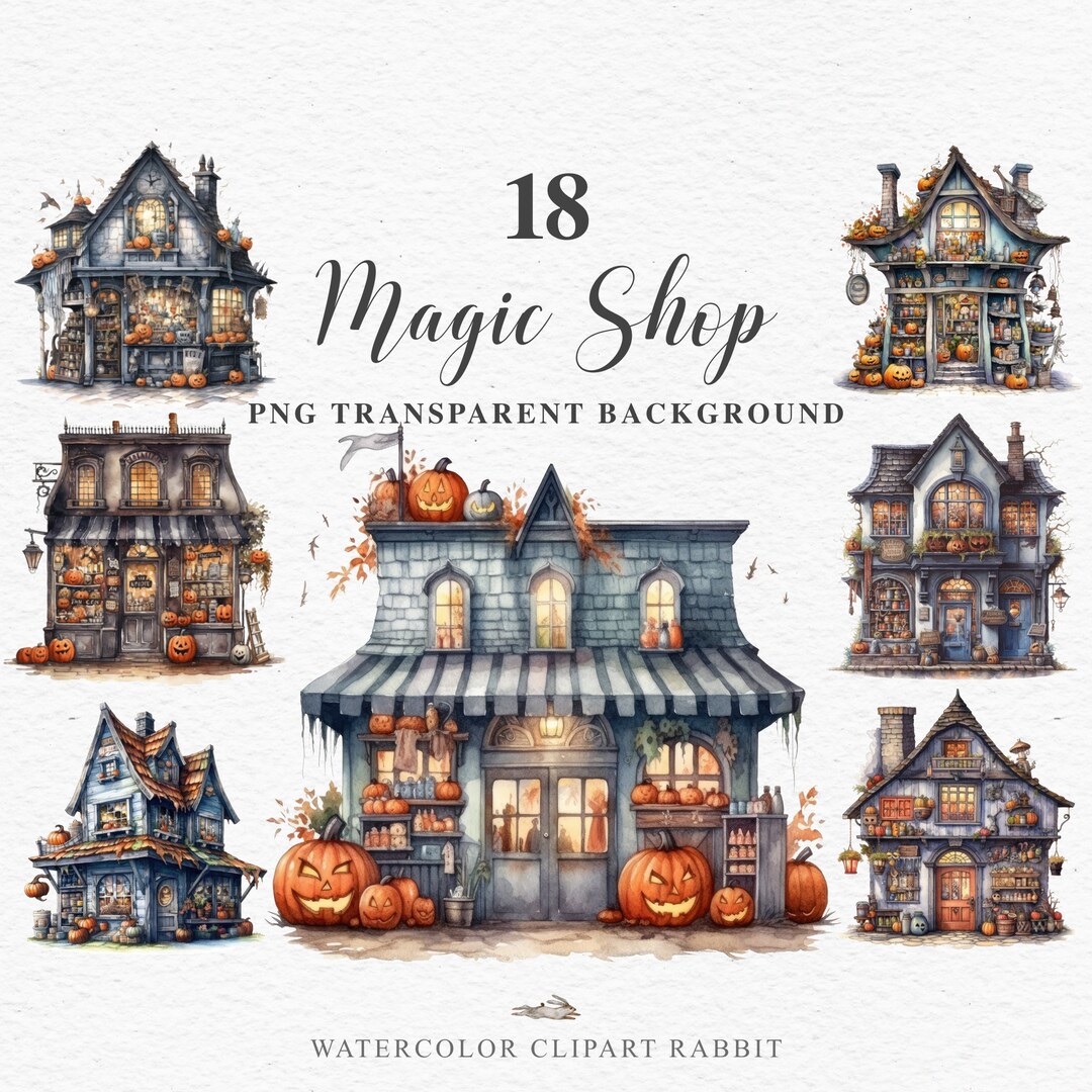 Magic Shop PNG | Horror Scary Art | Watercolor Store House Pumpkin ...