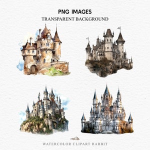 Watercolor Fairytale Castle Clipart | Magic Kingdom PNG | Fantasy ...