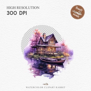 Lake House Clipart | Waterfront Landscape | Sublimation Designs ...