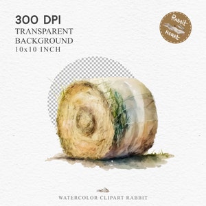 Watercolor Bale of Hay Clipart | Wheat Field PNG | Farm Life Animals ...