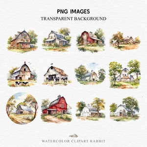 Watercolor Farm Barn Clipart | Rustic Country Barn PNG| Farm Life | Sublimation Designs | Farm ...