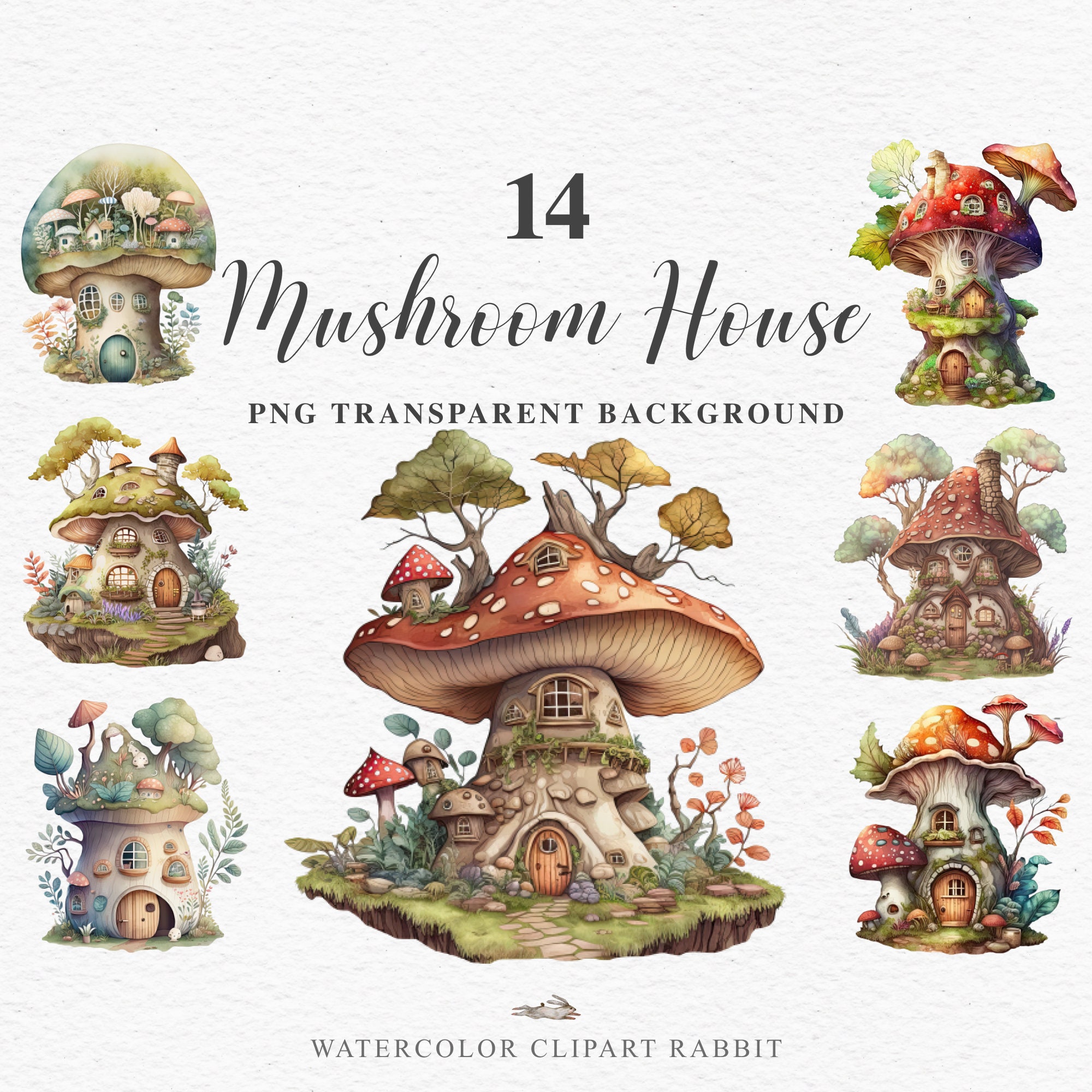 Mushroom Fairy House Clipart Watercolor Fantasy House PNG - Etsy